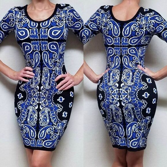 Felicity & Coco | Dresses | Felicity Coco Blue Paisley Midi Bodycon ...